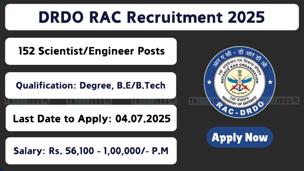 DRDO RAC Recruitment 2025: 152 Scientist/Engineer Posts; Apply Now!