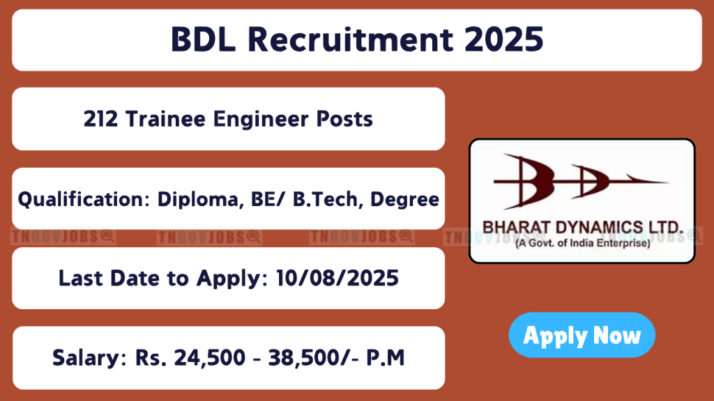 BDL Recruitment 2025: 212 Trainee Engineer Posts; Apply Now!