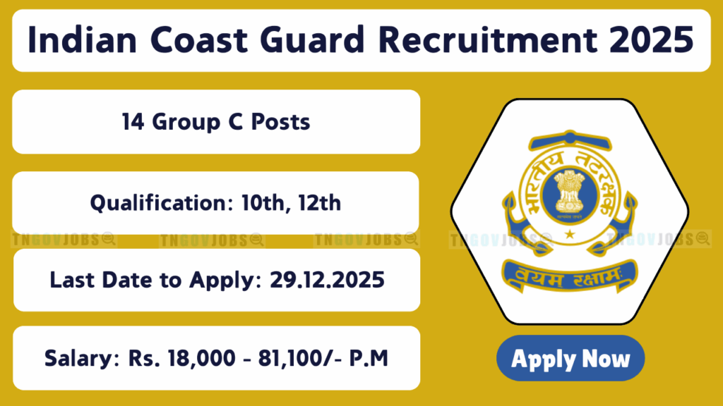 Indian Coast Guard Recruitment 2025: 14 Group C Posts; Apply Now!