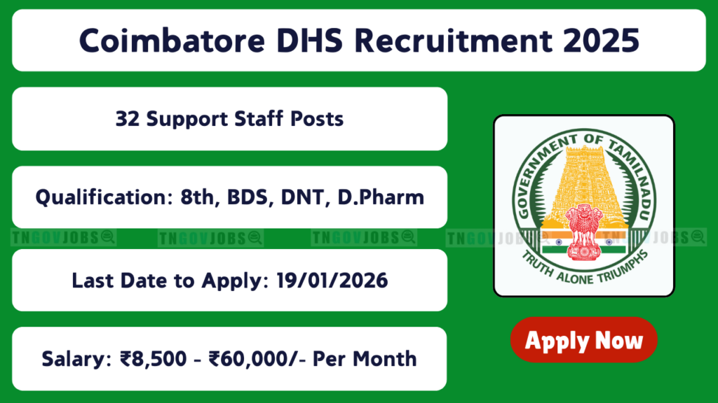 Coimbatore DHS Recruitment 2025: 32 Support Staff Posts; Apply Now!