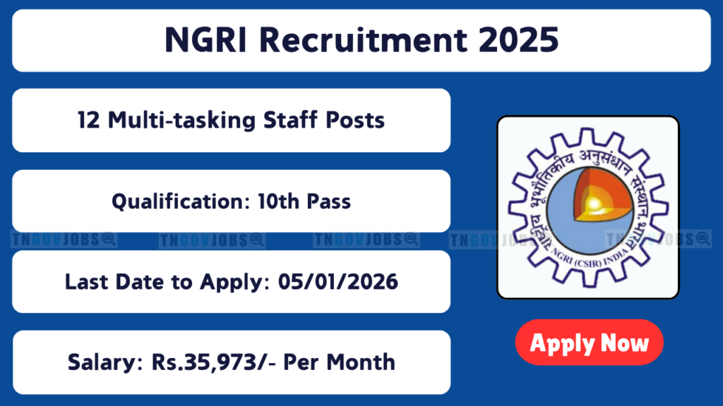 NGRI Recruitment 2025: 12 Multi-tasking Staff Posts; Apply Now!