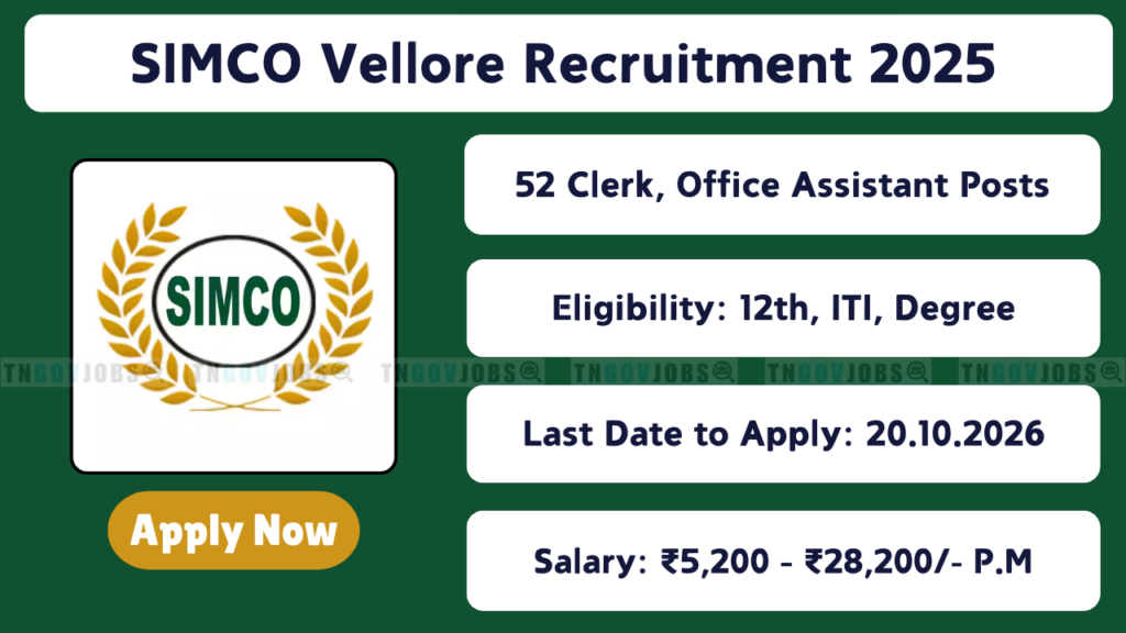 SIMCO Vellore Recruitment 2025: 52 Clerk Posts; Apply Now!