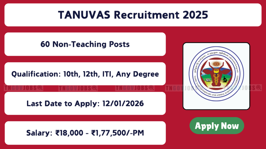 TANUVAS Recruitment 2025: 60 Non-Teaching Posts; Apply Now!