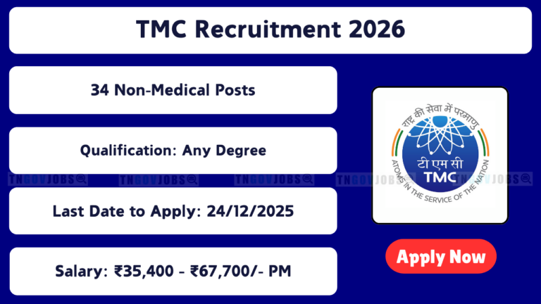 TMC Recruitment 2026: 34 Non-Medical Posts; Apply Now!
