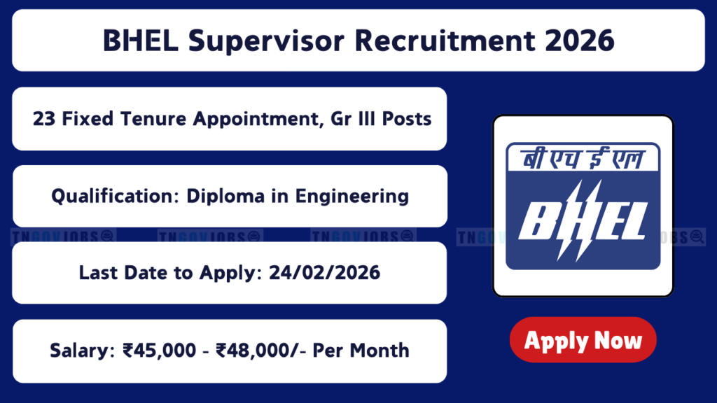 BHEL Supervisor Recruitment 2026; Apply Now!
